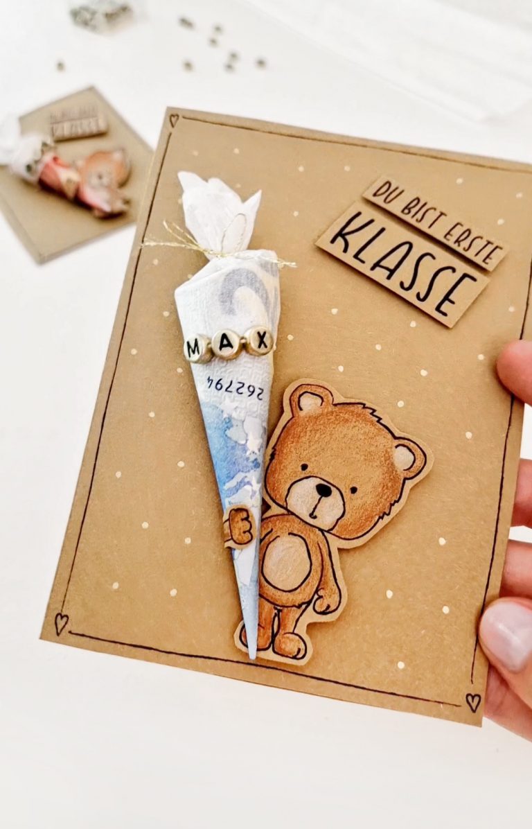 Geldgeschenk zur Einschulung: DIY Karte Bär